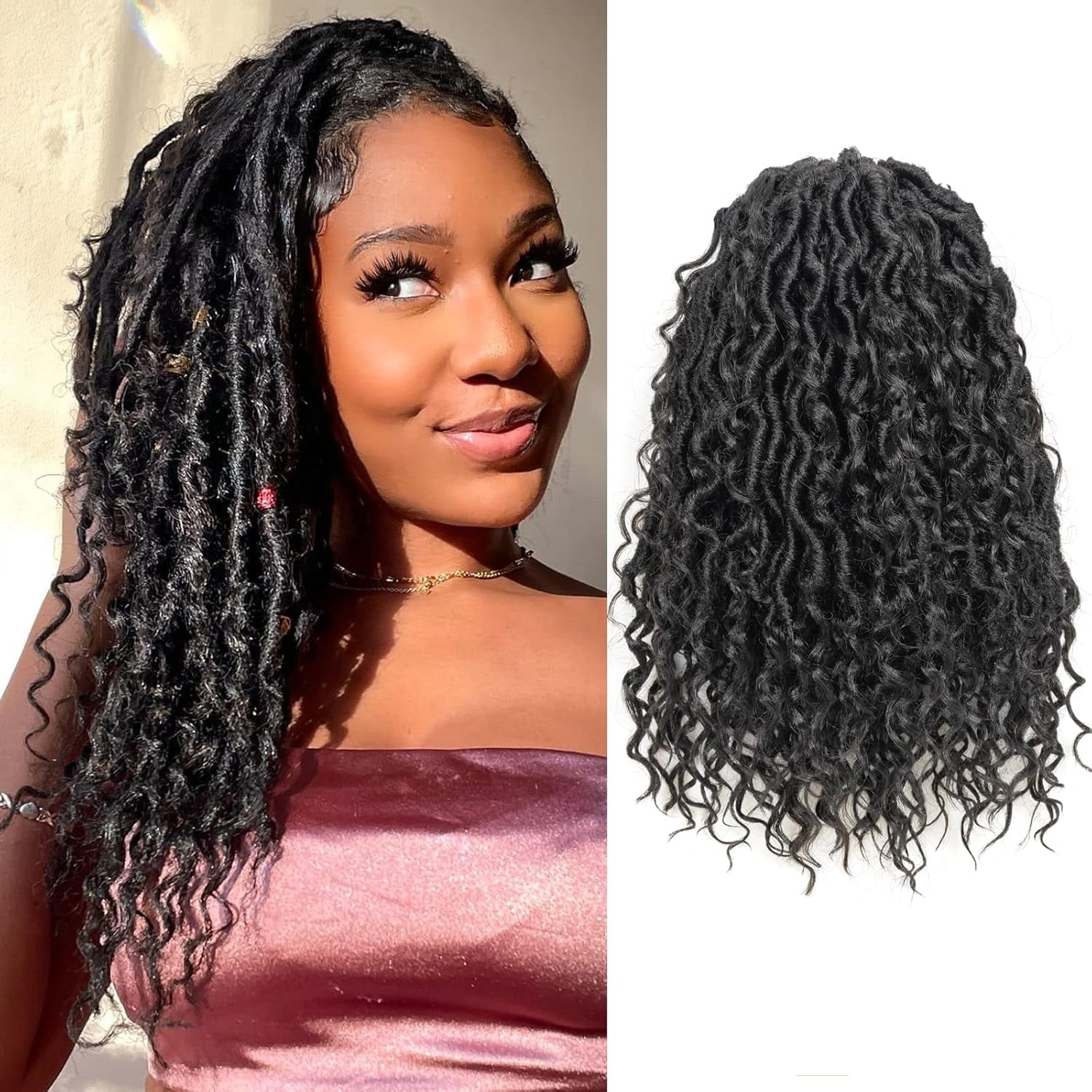 Boho Faux Locs Crochet Hair - 14 Inch 8 Packs Natural Black Bohemian ...