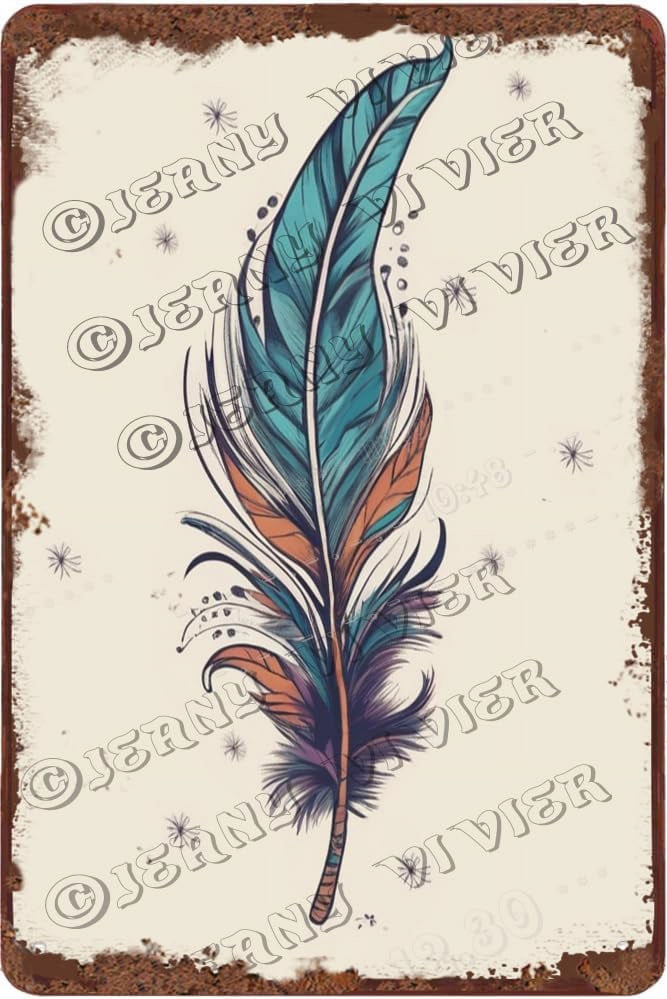 Boho Feather Aluminum Sign Antique Metal Tin Sign Feather Wall Art Feather Print Feather Art ...
