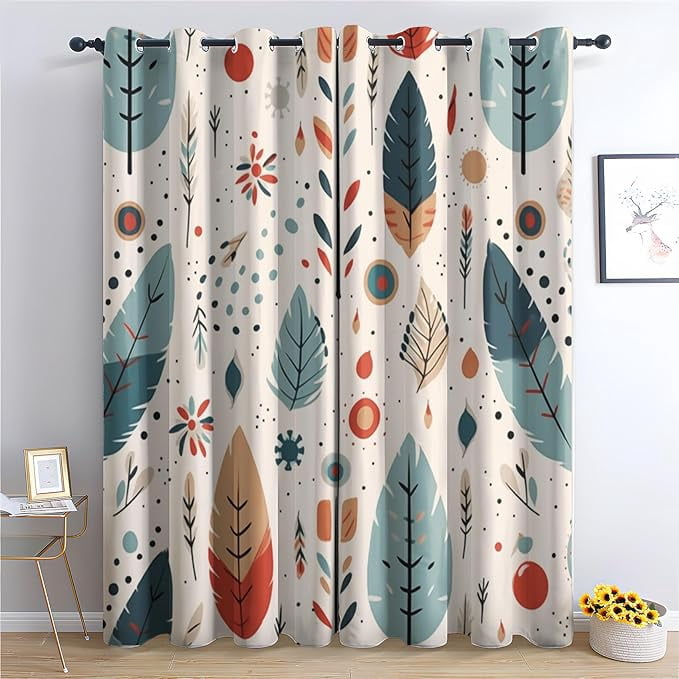 Boho Feather Curtain, Vintage Blackout Curtains for Bedroom, Ethnic ...