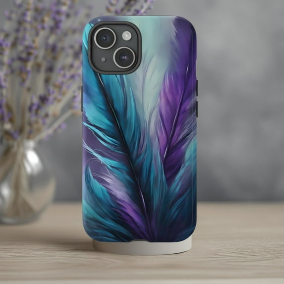 Boho Feather Tough Case With Purple Teal Dual Layer Protection for ...