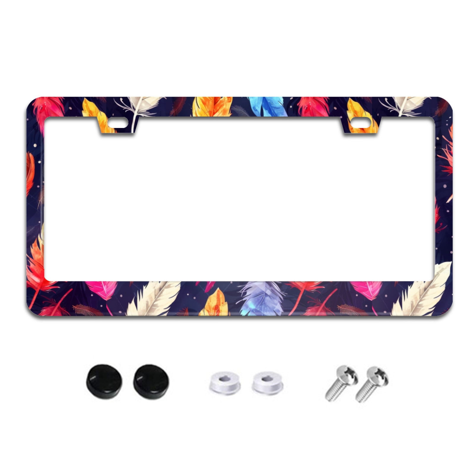 Boho Feathers on Purple License Plate Frames for Women Men Car Plate ...