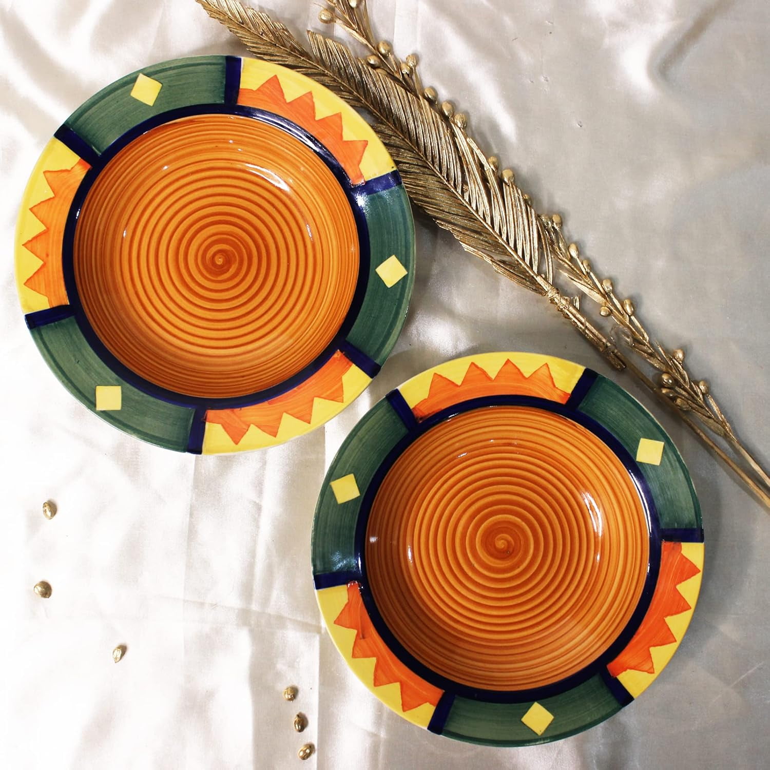 Boho Fiesta Ceramic Pasta Plates - 2 Pieces | Hand Painted Multi ...