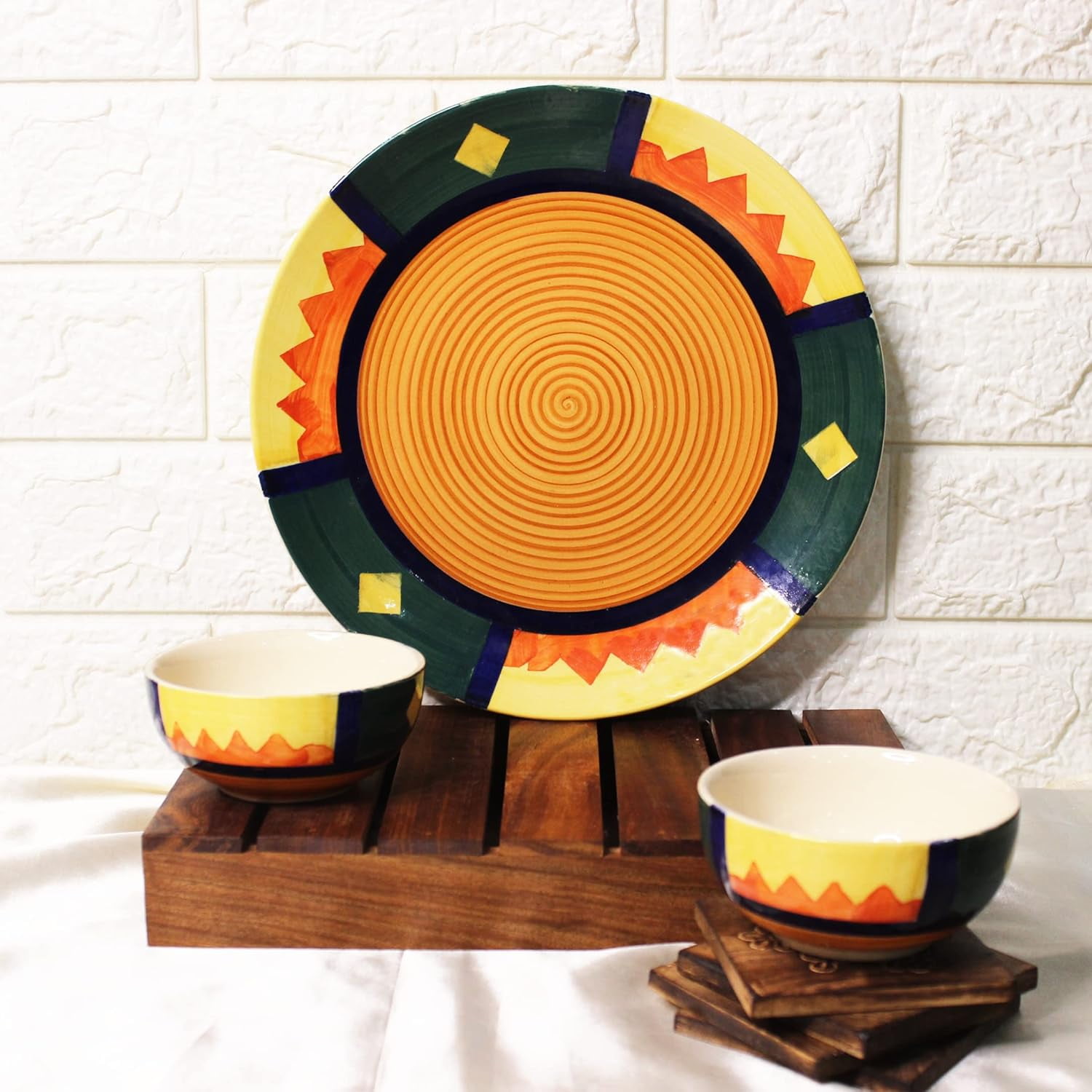 Boho Fiesta Hand Painted Ceramic Dinner Set - 3 Pieces, Multicolor | 1 ...