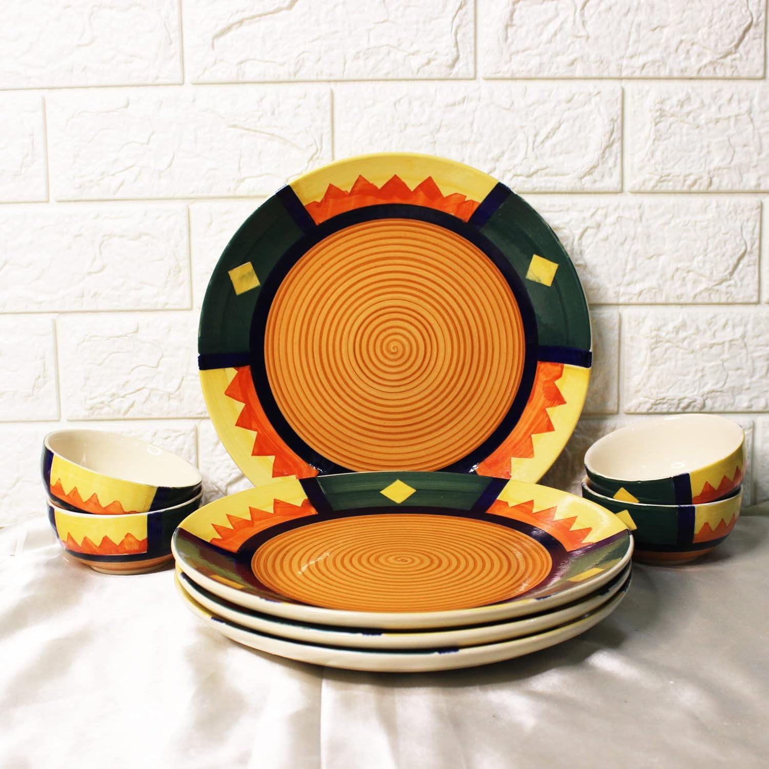 Boho Fiesta Hand Painted Ceramic Dinner Set - 8 Pieces | 4 Dinner ...
