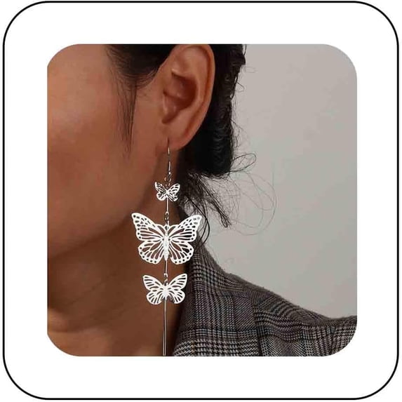 Boho Filigree Butterfly Dangle Earrings Large Butterfly Hook Earrings ...