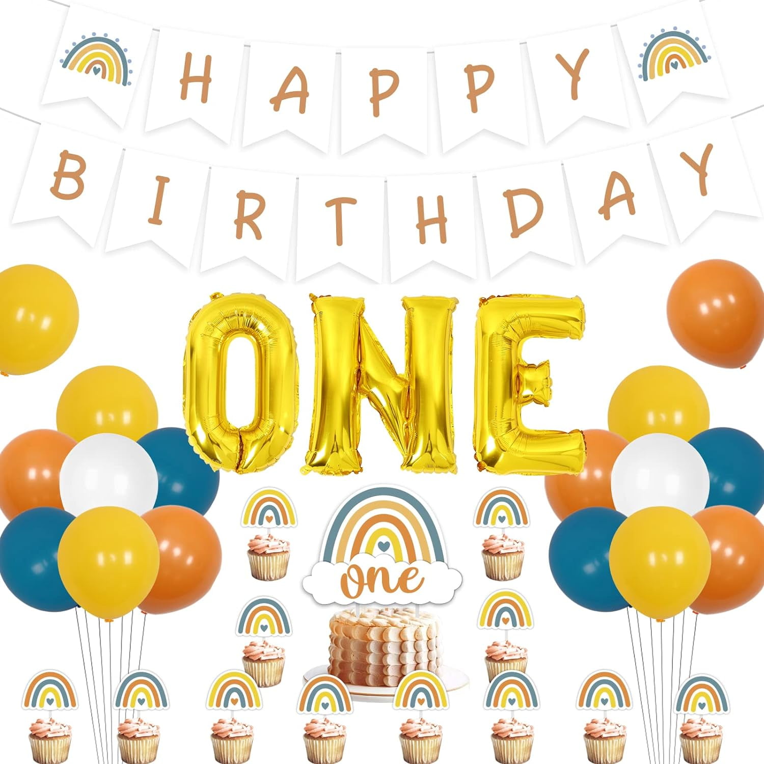 Boho First Birthday Decorations for Boy, Retro Rainbow Birthday Party ...