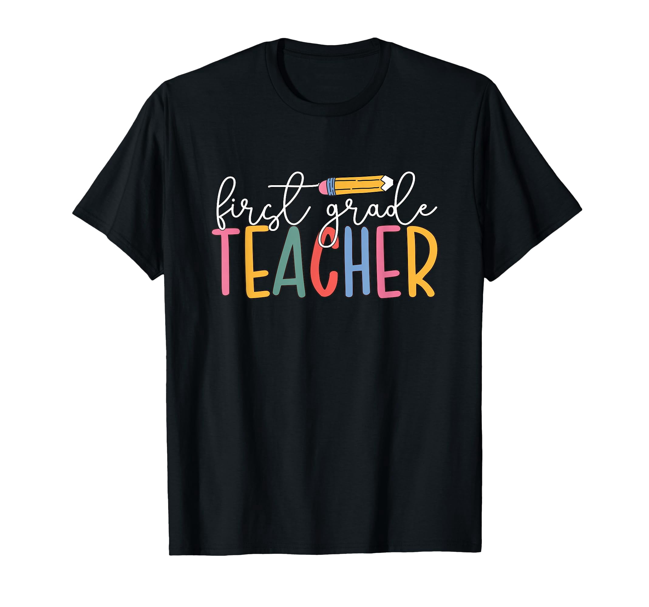Boho First Grade Teacher T-Shirt with Colorful Pencil Design for ...