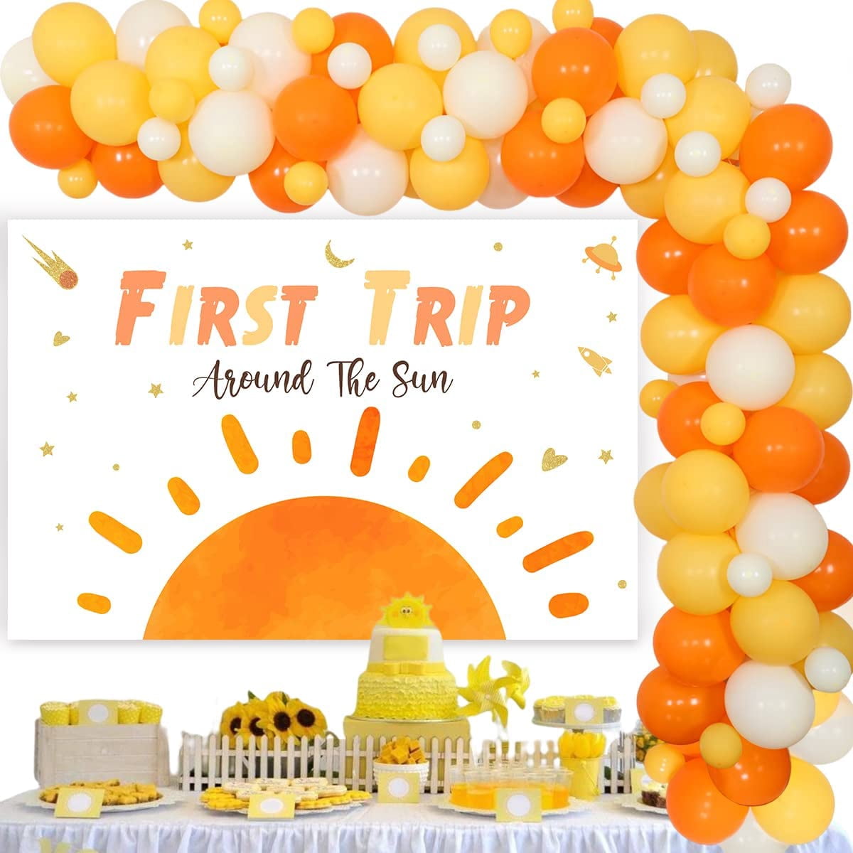 Boho First Trip Around The Sun Birthday Decorations, Orange Balloon ...