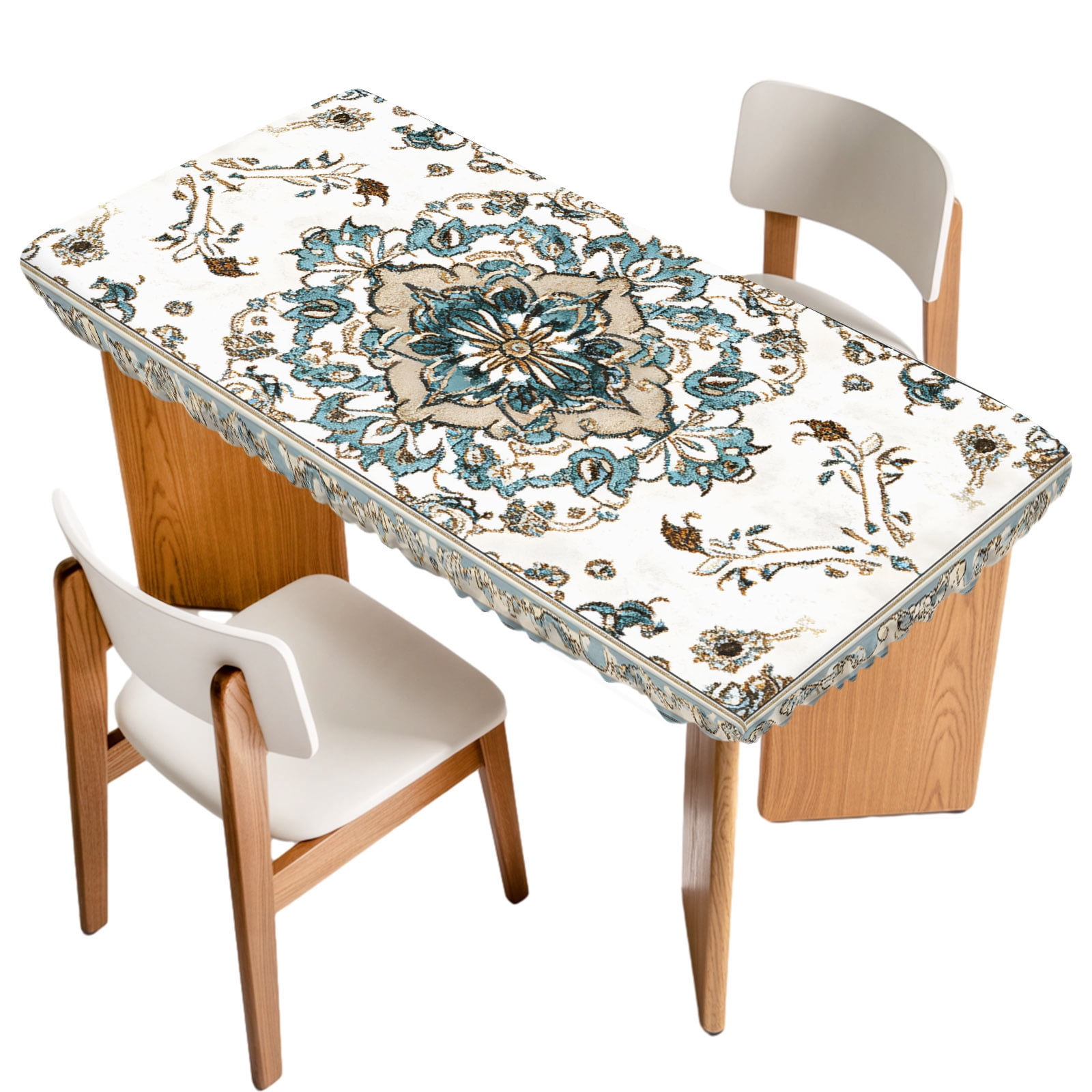 Boho Fitted Rectangle Tablecloth 24" x 36" Retro Blue Floral Vintage ...