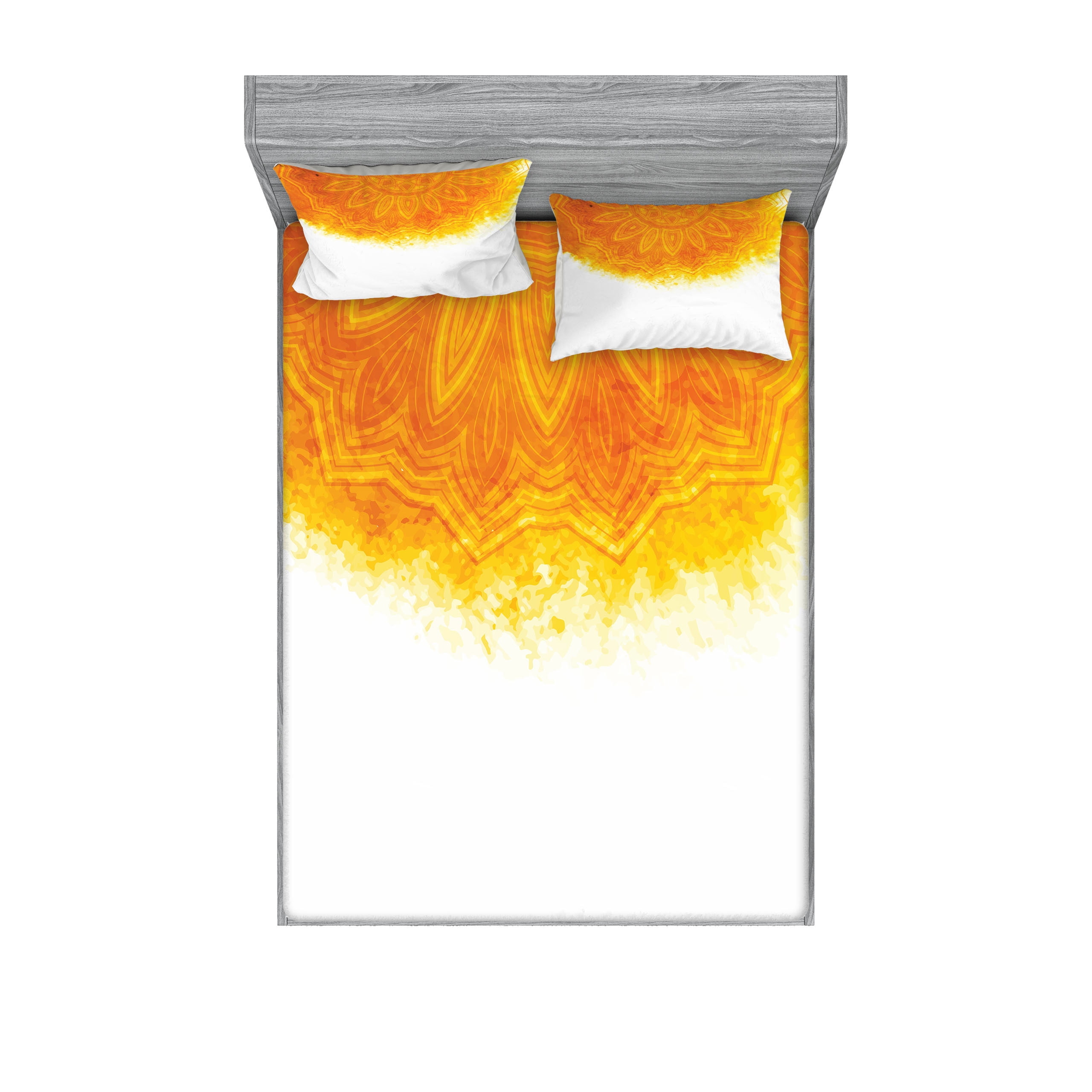 Boho Fitted Sheet & Pillow Sham Set, Bohemian Style Round Tribal Motif ...