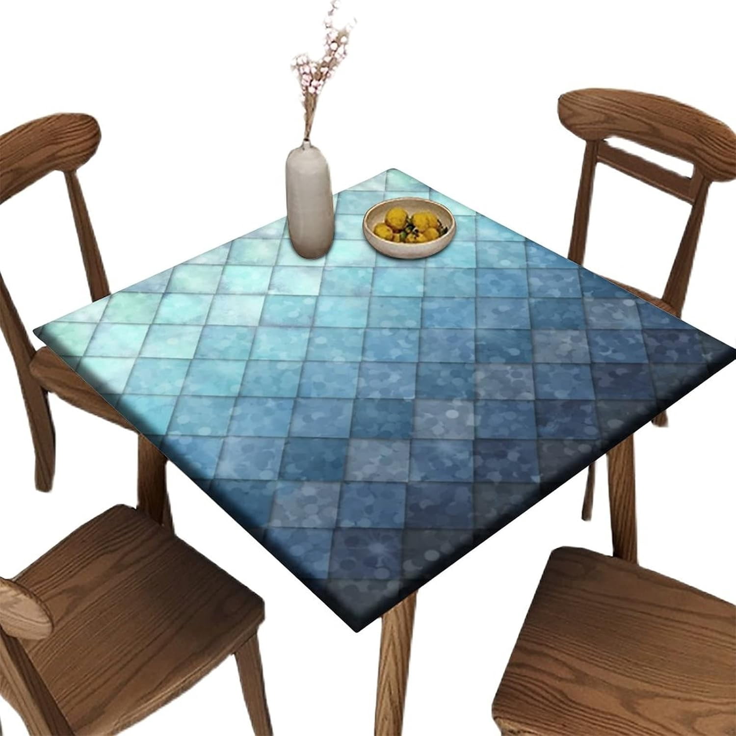Boho Fitted Square Tablecloths, Navy Blue Waterproof Wipe Clean Table ...