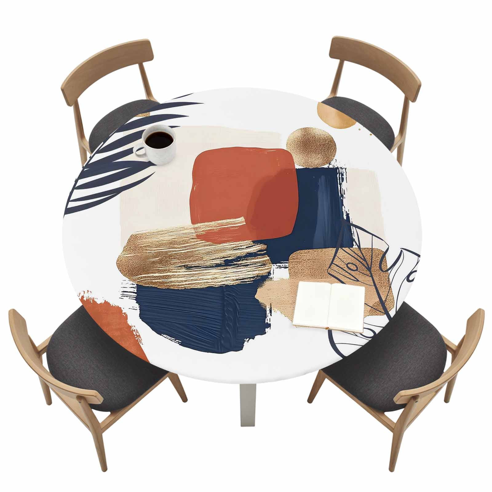 Boho Fitted Tablecloth with Elastic Edged, Round Table Cloth for Dining ...