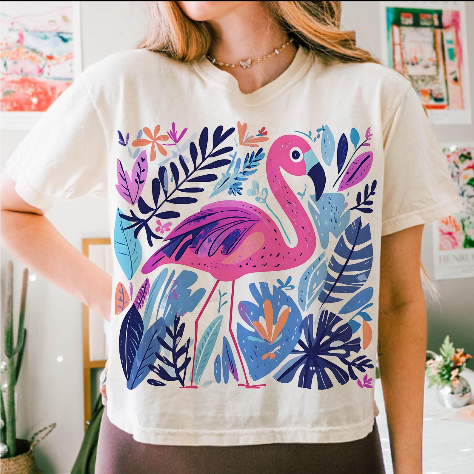 Boho Flamingo Summer T-Shirt, Retro Pink Summer Shirt, Funny Girly ...