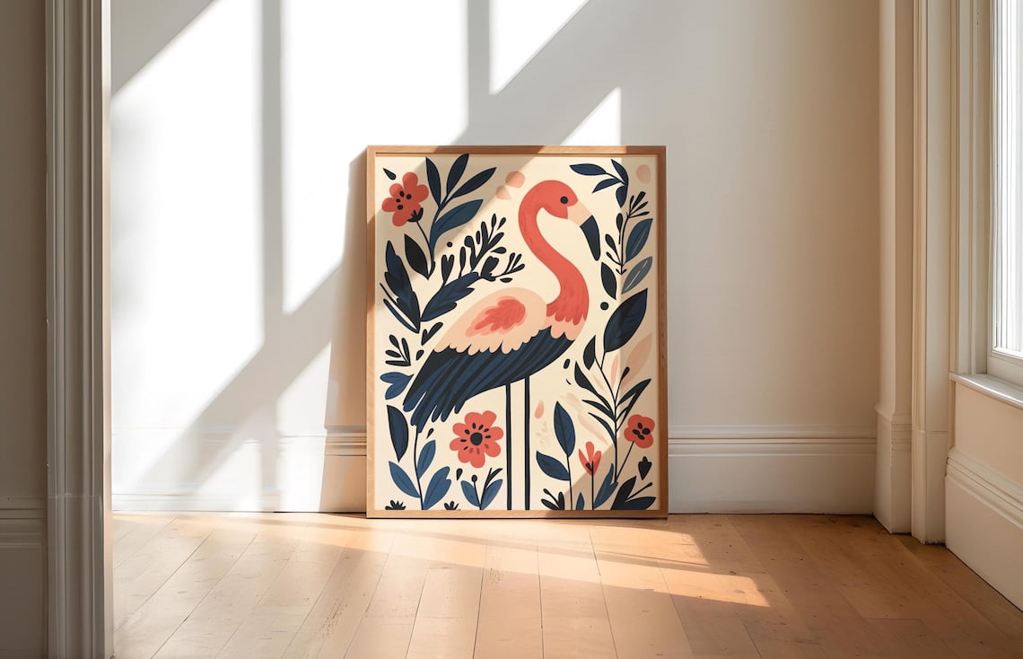 Boho Flamingo Wall Art Print – Tropical Botanical Illustration With ...