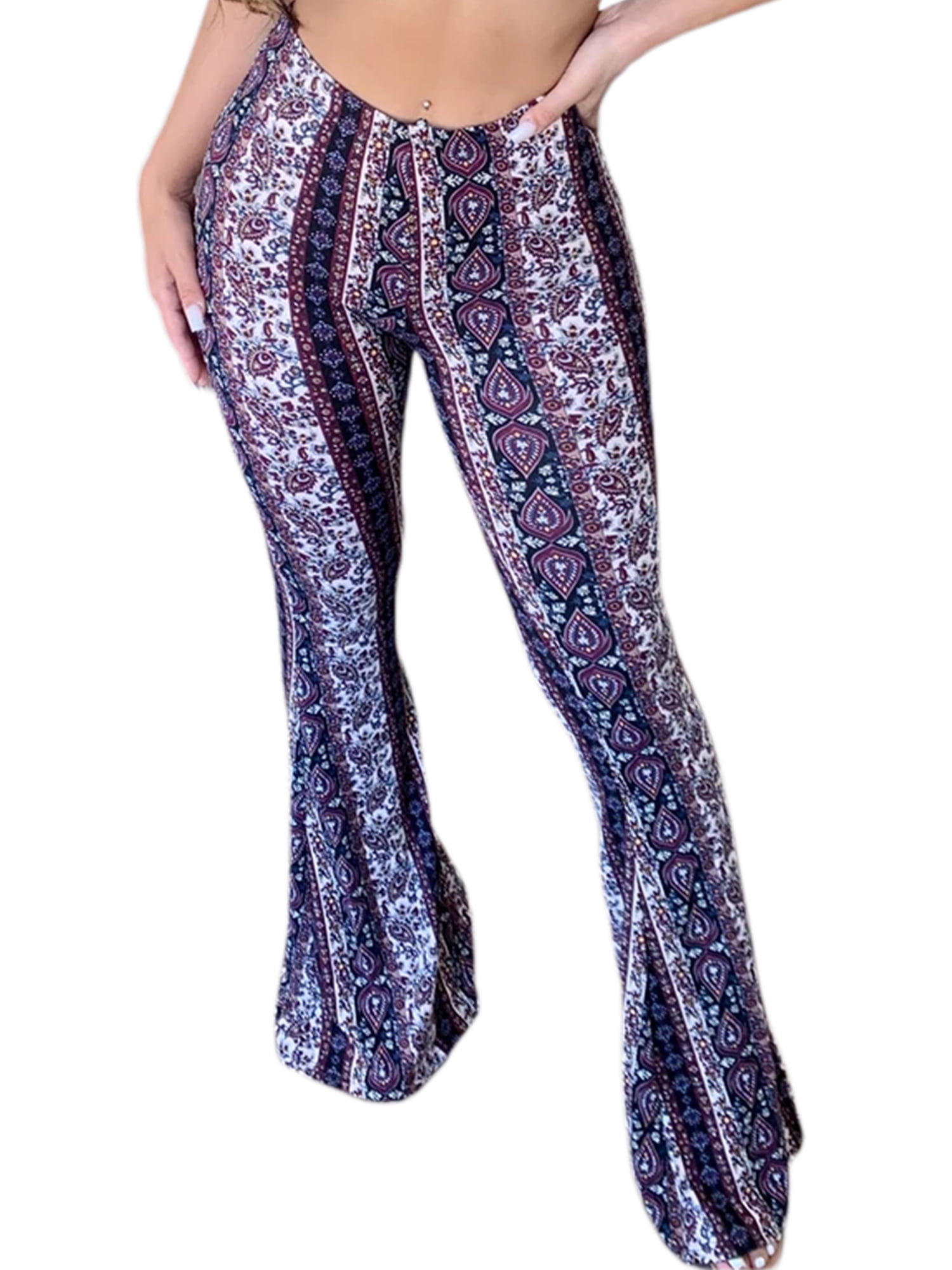 Boho Flare Pants Womens High Waist Wide Leg Trousers Long Palazzo Bell