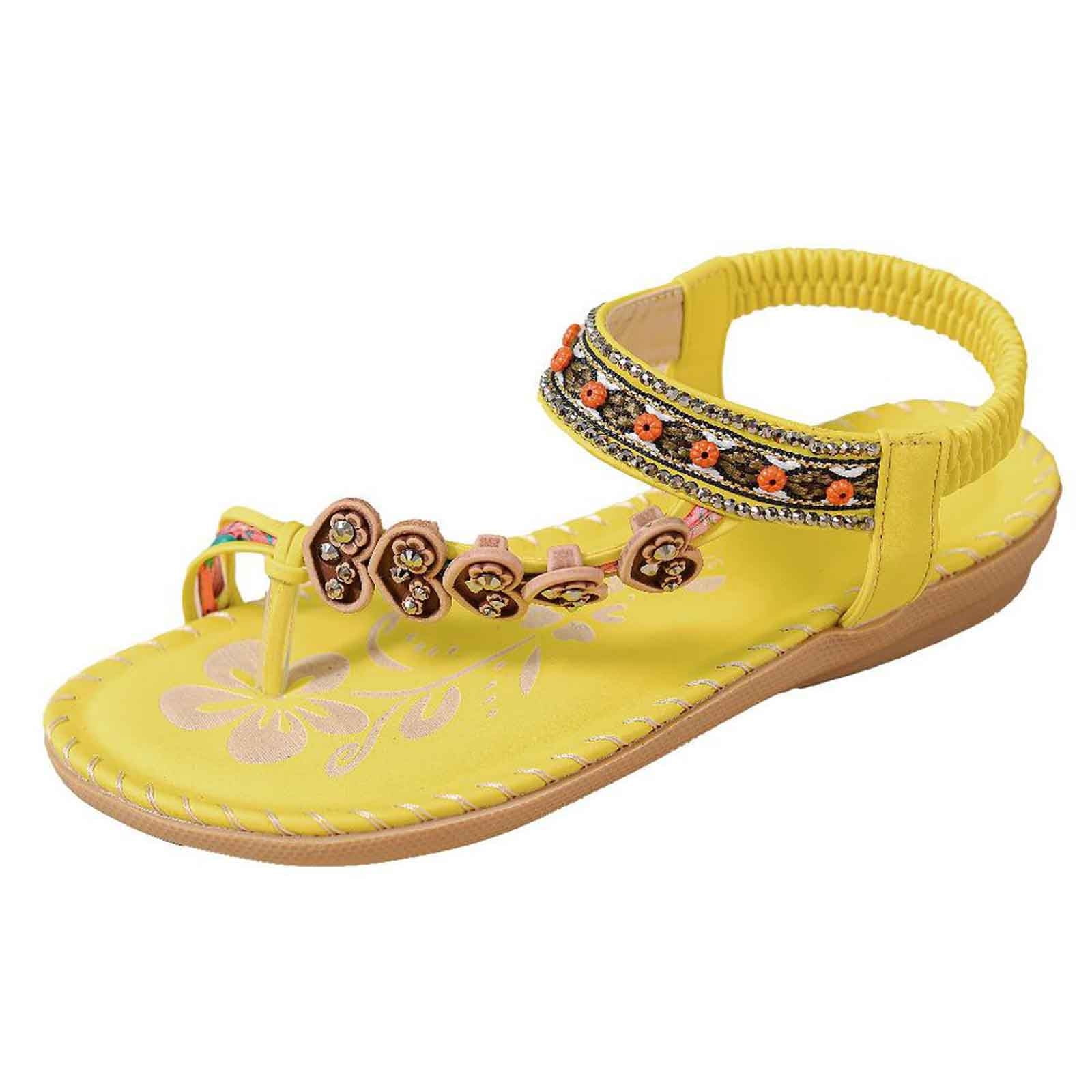 Boho Flat Sandals for Women, Beach Flat Shoes Casual Summer Open Toe ...