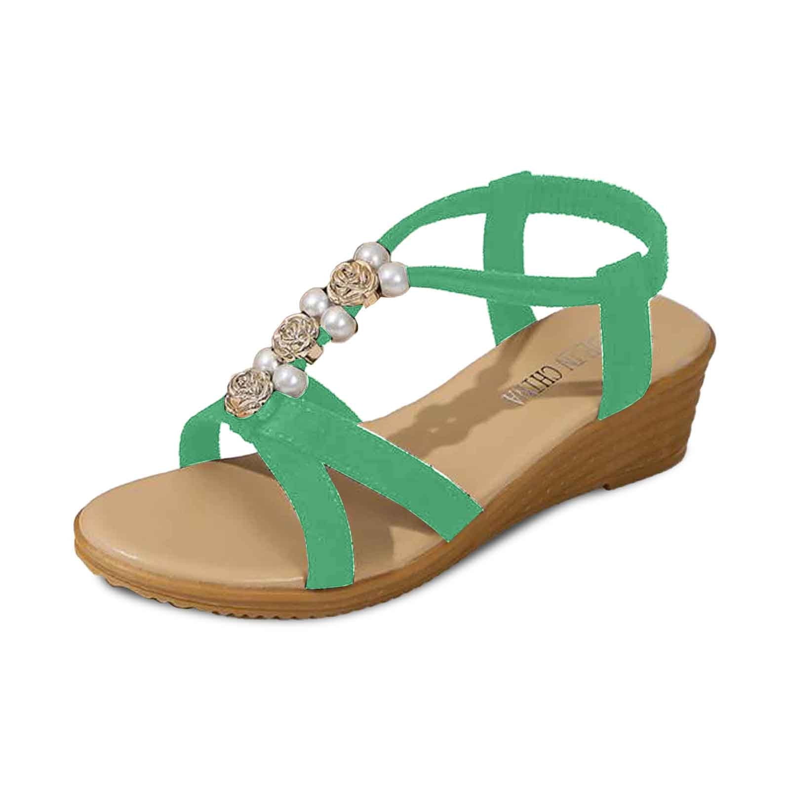 Boho Flat Sandals for Women, Women Casual Summer Open Toe Ring Floral ...