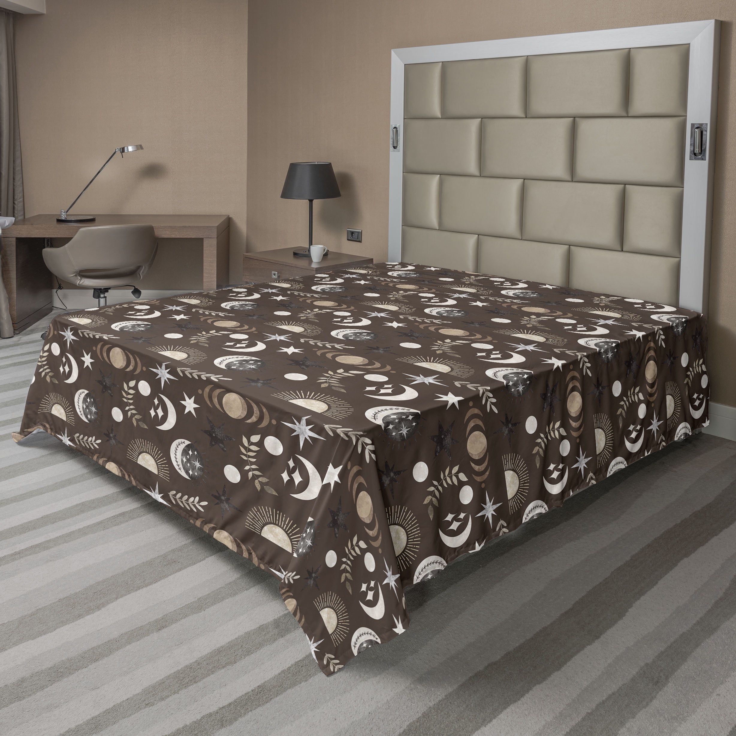 Boho Flat Sheet, Minimal Style Sun and Moon Pattern with Stars ...