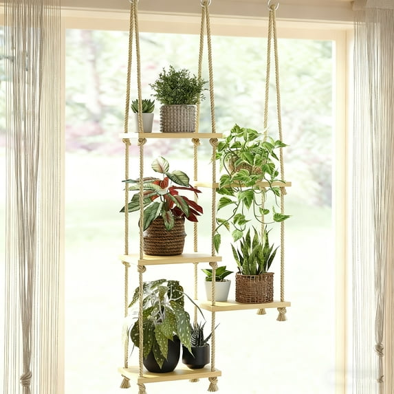 Boho Floating Window Shelves - Irregular Geometric Wood Hanging Shelf ...