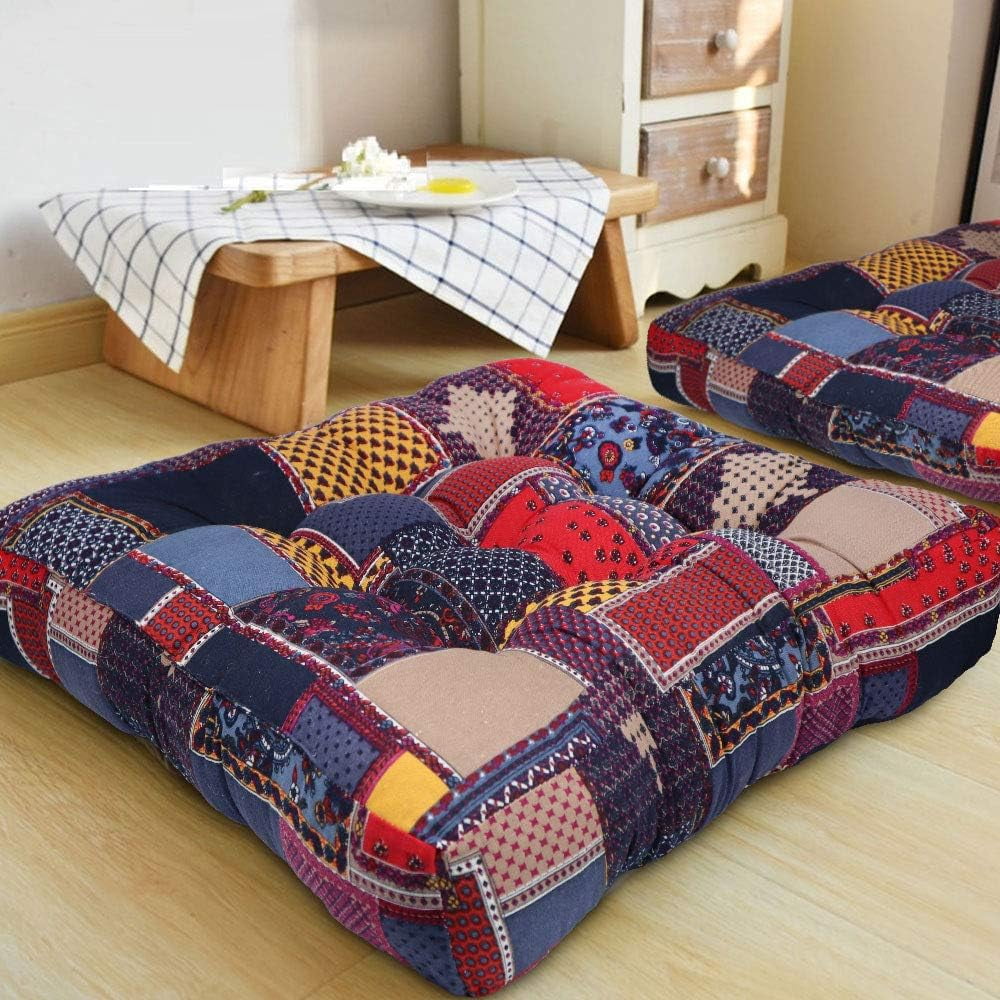 Boho Floor Pillow, Bohemian Patchwork Style Meditation Pillow Square ...