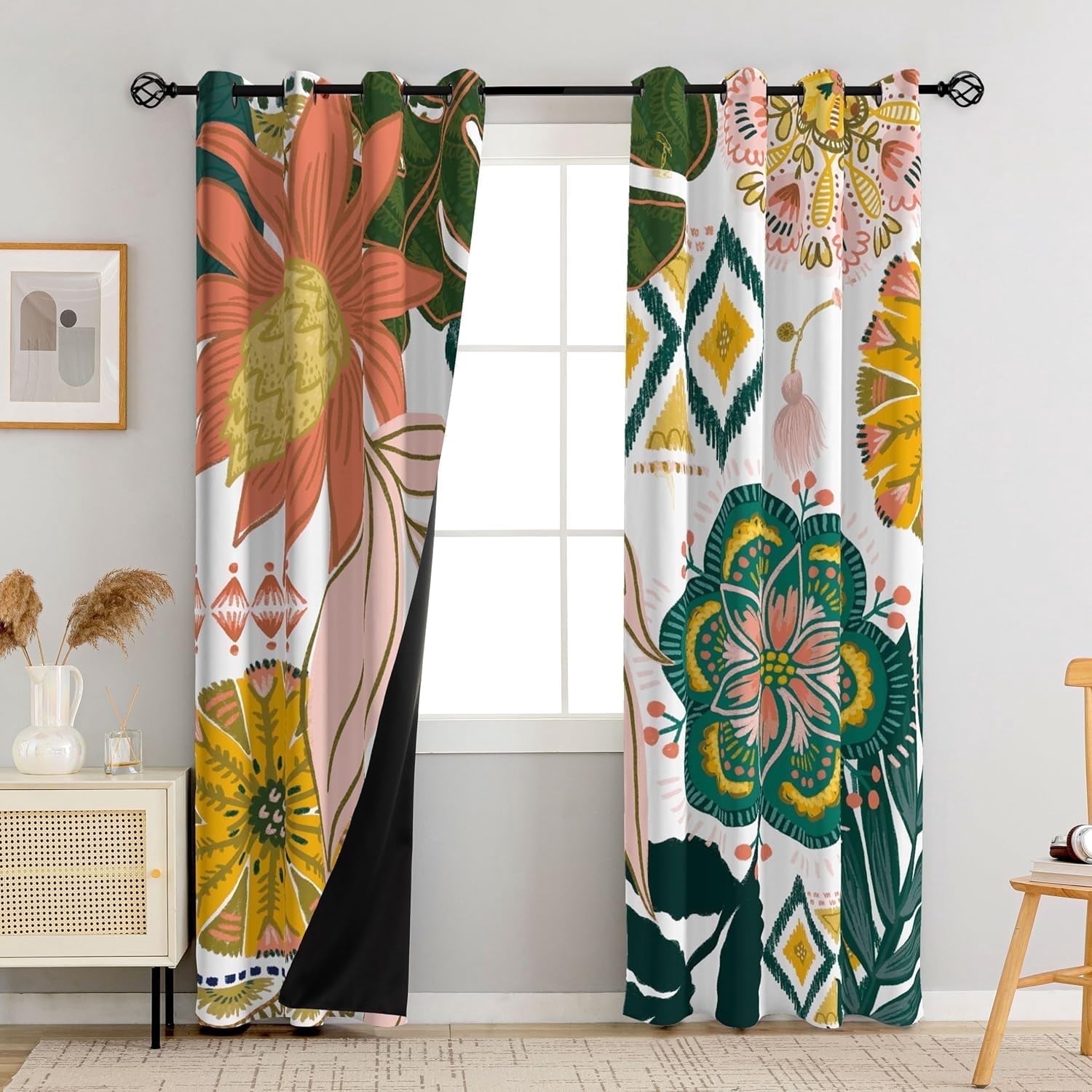 "Tyrot Blackout Curtains Boho Floral 52"" x 84"" Grommet Window ...