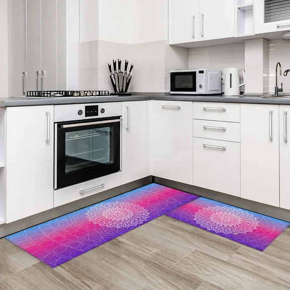 Boho Floral 2 Pieces Non-Slip Kitchen Mat Set Pink Purple Ombre Ethnic ...