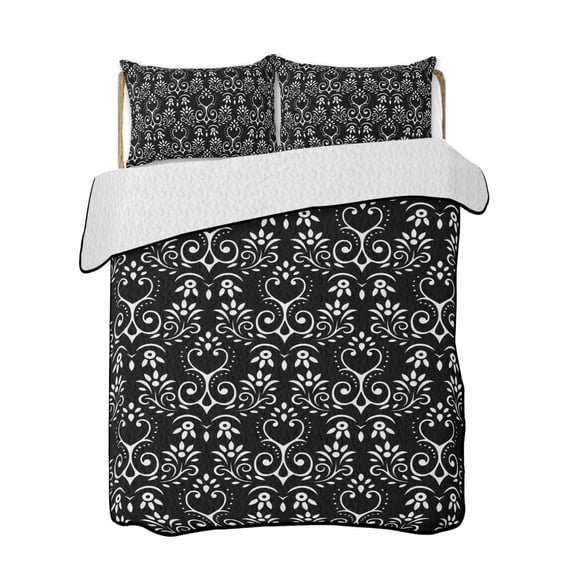 Boho Floral 3 Pieces Quilt Set, 1 Quilt with 2 Shams, Abstract Art ...