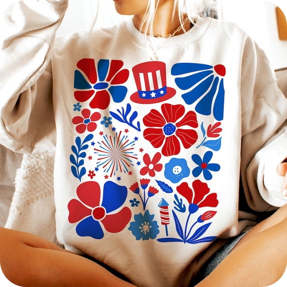 Boho Floral 4th of July Sweatshirt, Vintage USA Flag Pullover for ...