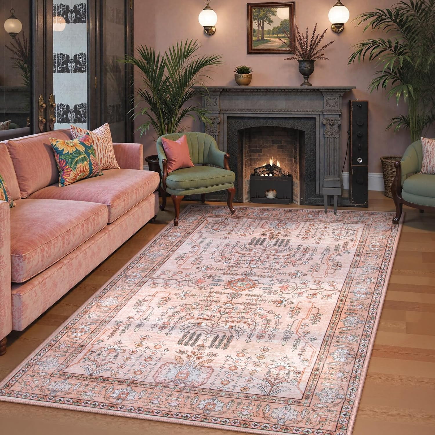 Boho Floral 5x7 Area Rugs for Living Room, Washable 5x7 Rug with Low ...