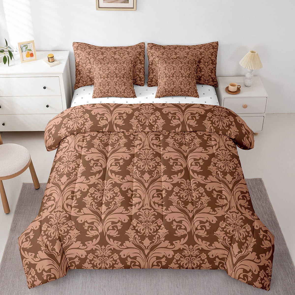 Boho Floral 7 Piece Comforter Set Full Bed in a Bag Victorian Bedding ...