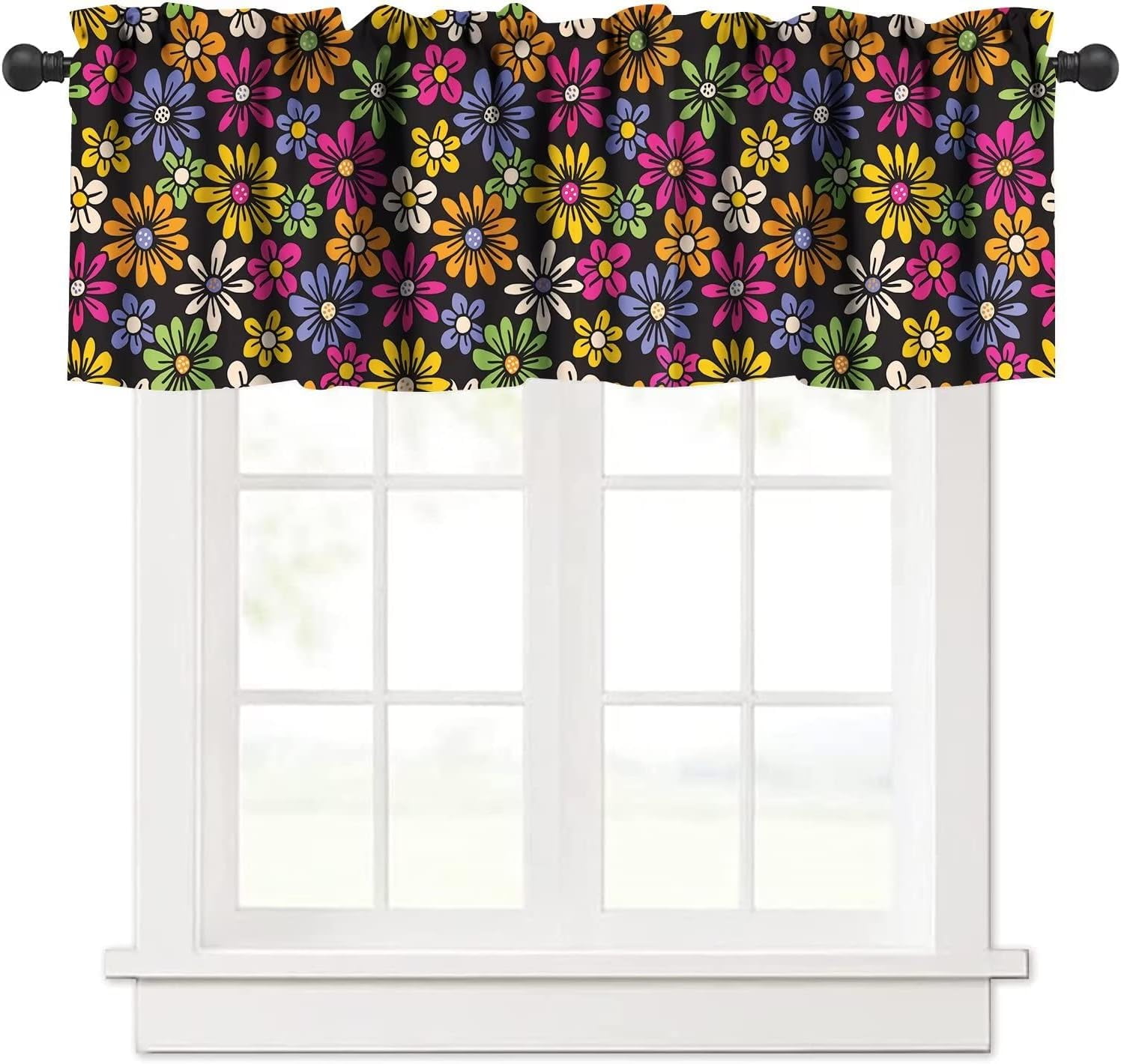 Boho Floral 70s Retro Valances Curtains Vintage Bohemian Flowers Funky ...