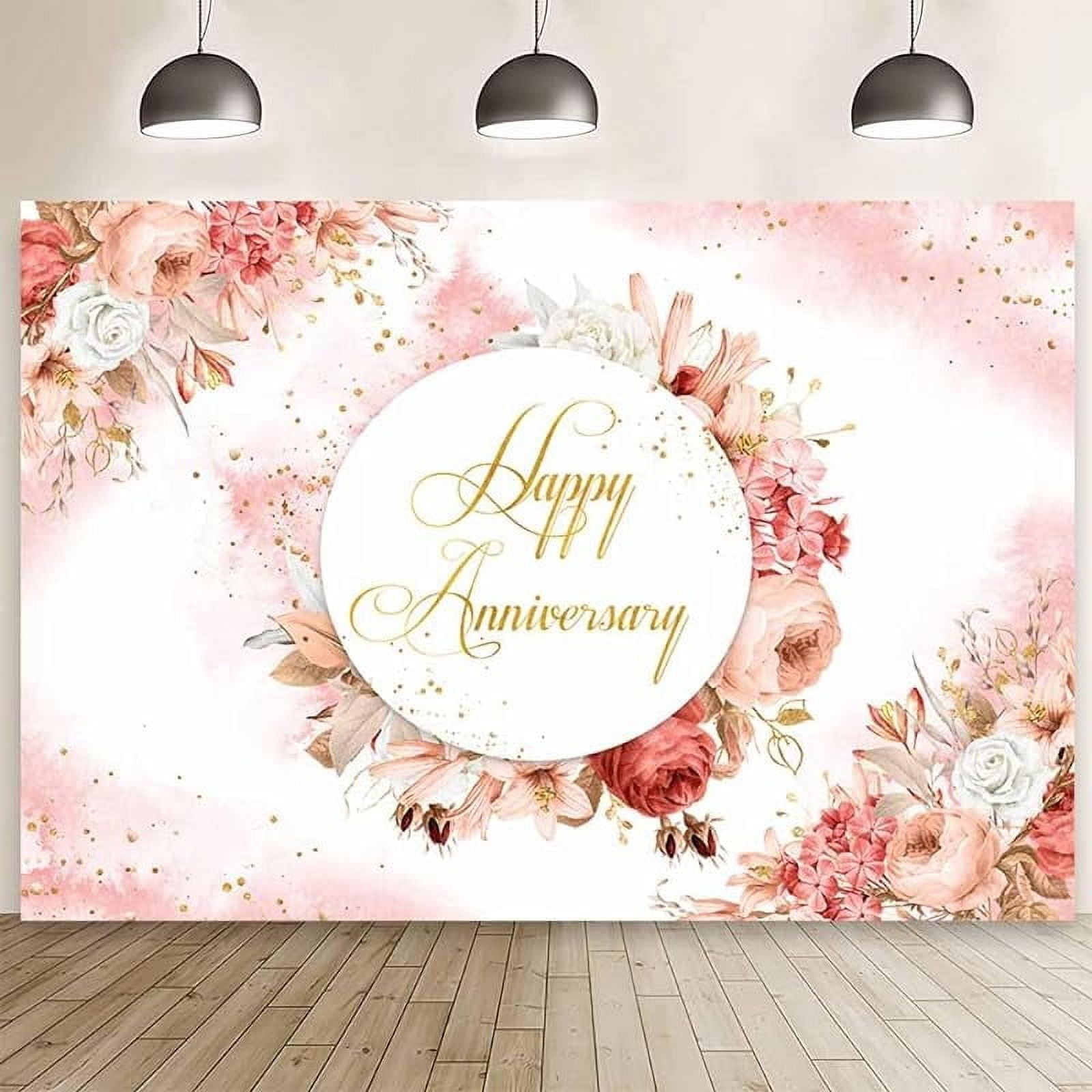 Boho Floral Anniversary Backdrop Pastel Pink Wedding Anniversary ...