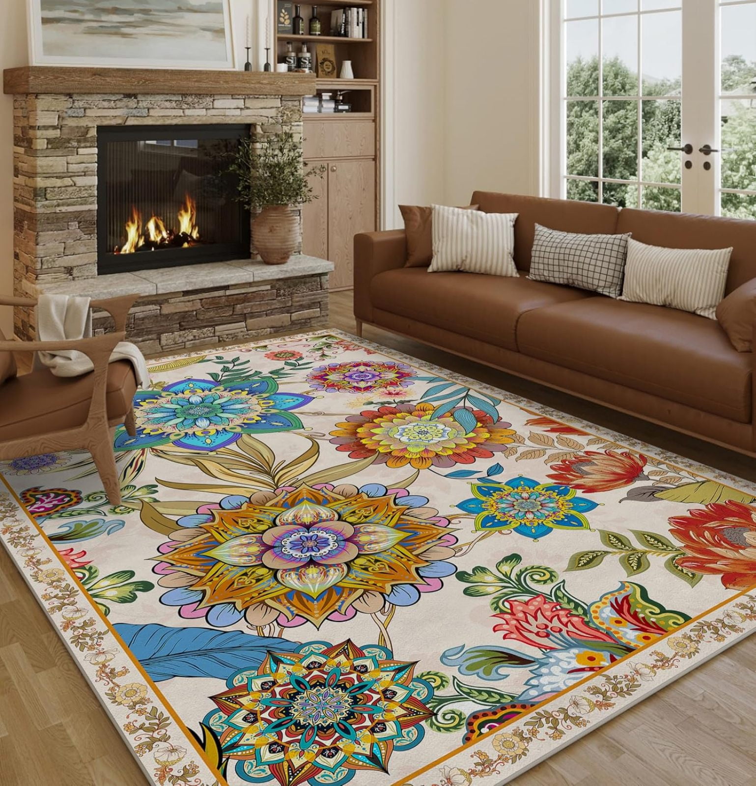 Boho Floral Area Rug For Living Room, Bedroom, Dining Room - Farmhouse ...