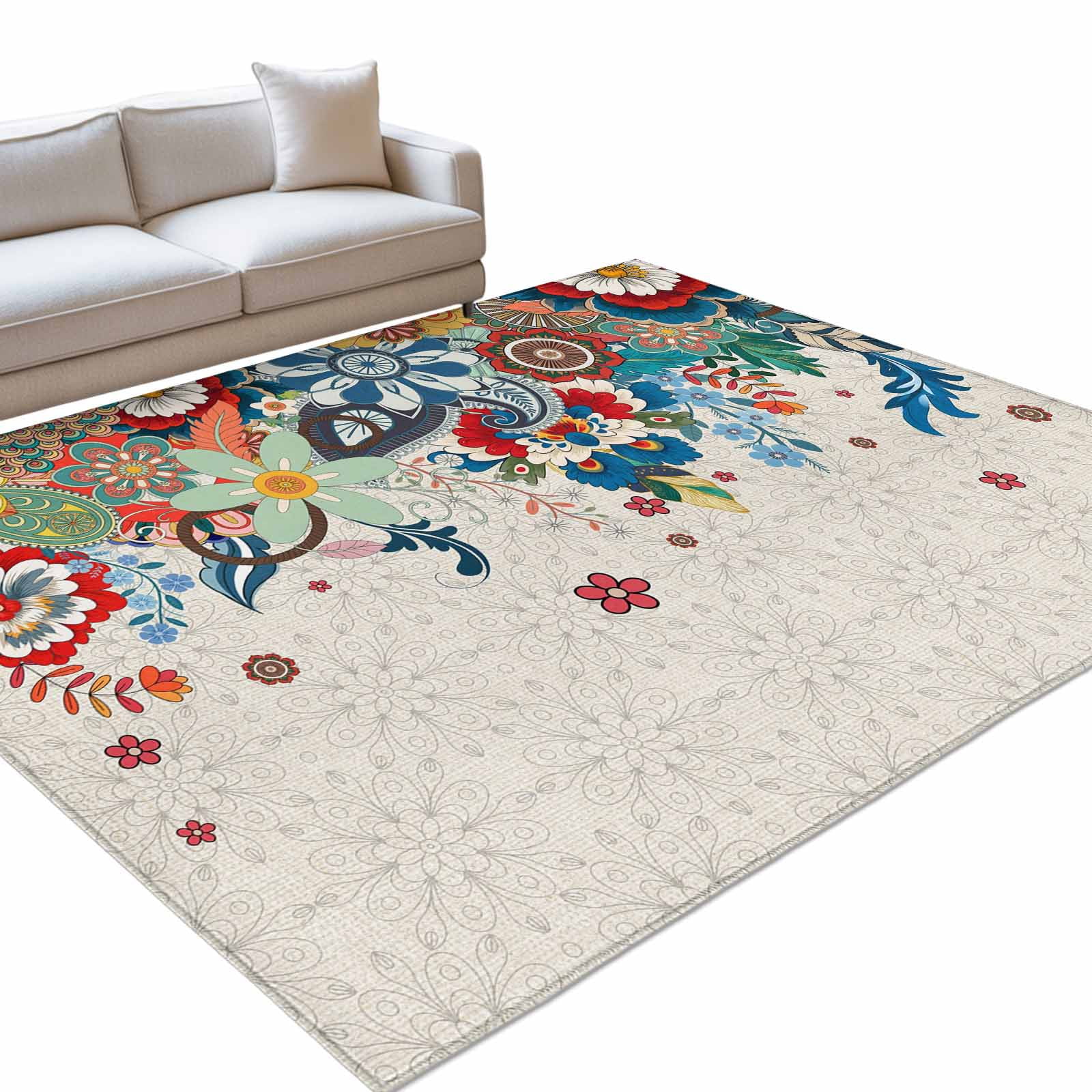 Boho Floral Area Rugs 5x7ft Abstract Bohemian Bloom Flower Colorful ...