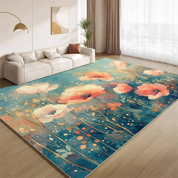 Boho Floral Area Rugs, Tropical Retro Plant Carpet, Washable Non Slip ...