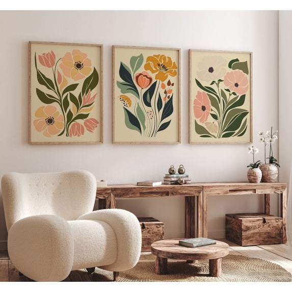 Boho Floral Art, Terracotta Abstract Flowers Poster Printed Poster ...