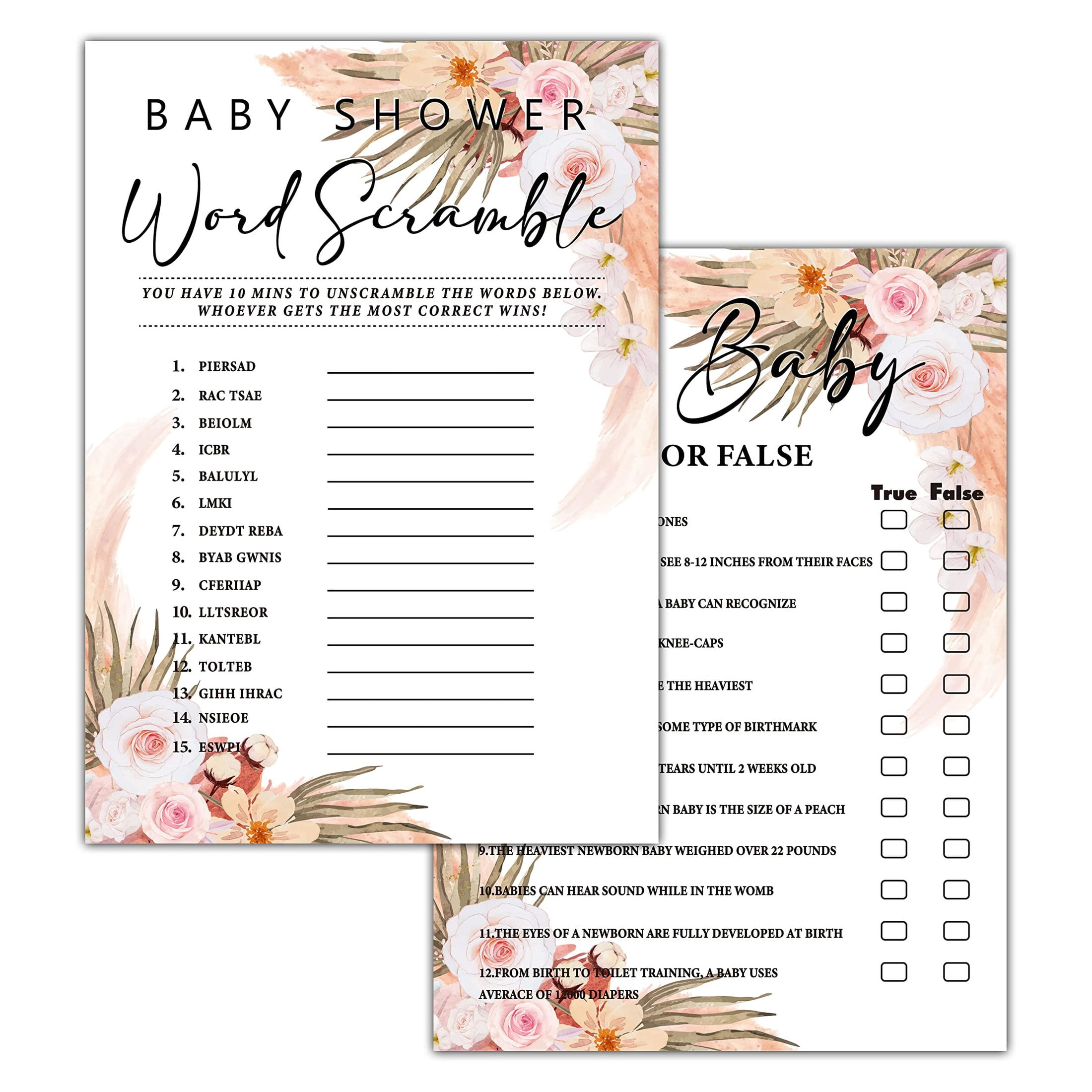 Boho Floral Baby Shower Game Set - 30 Engaging Activities with Answer ...