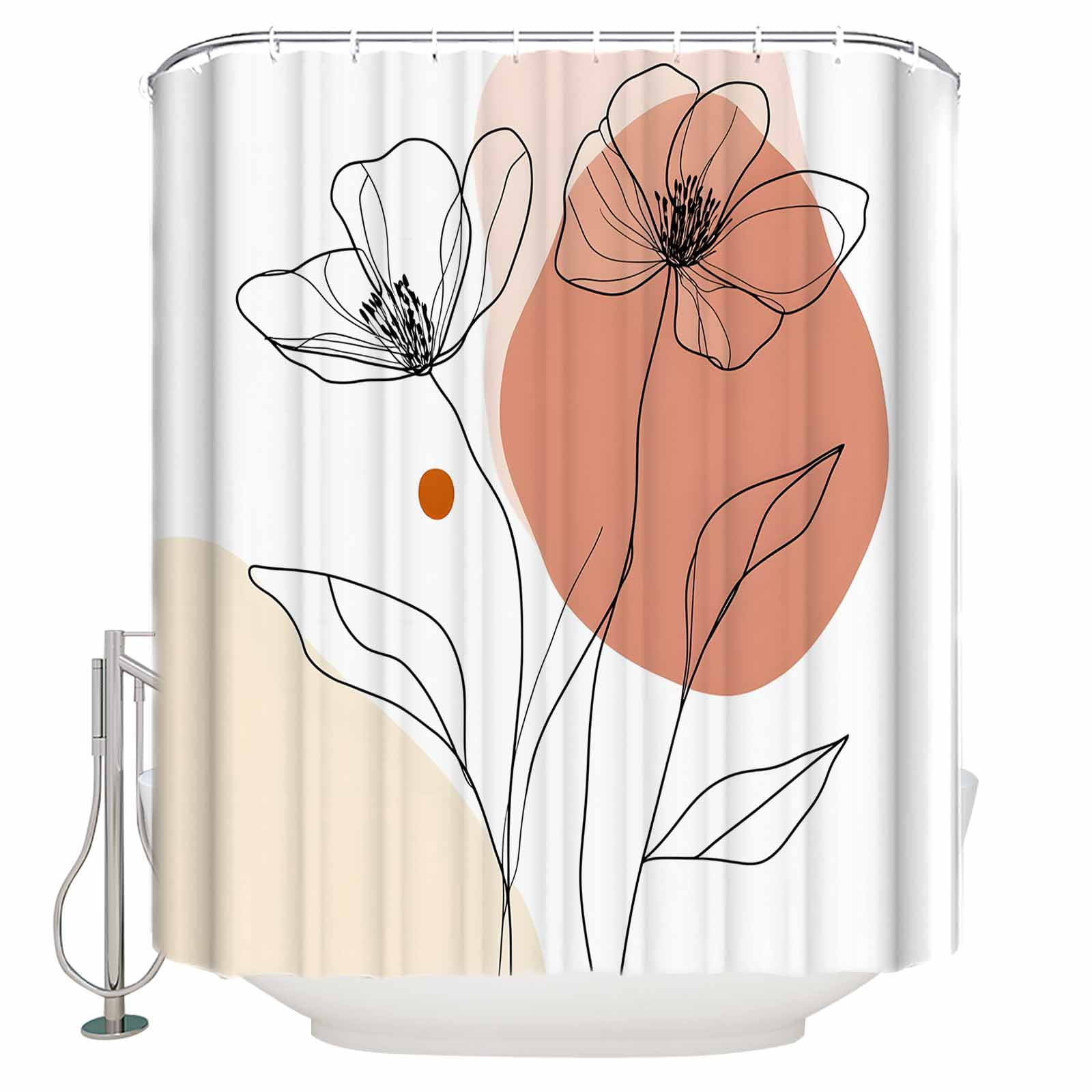 Boho Floral Bathroom Shower Curtains with 12 Hooks Polyester Waterproof ...