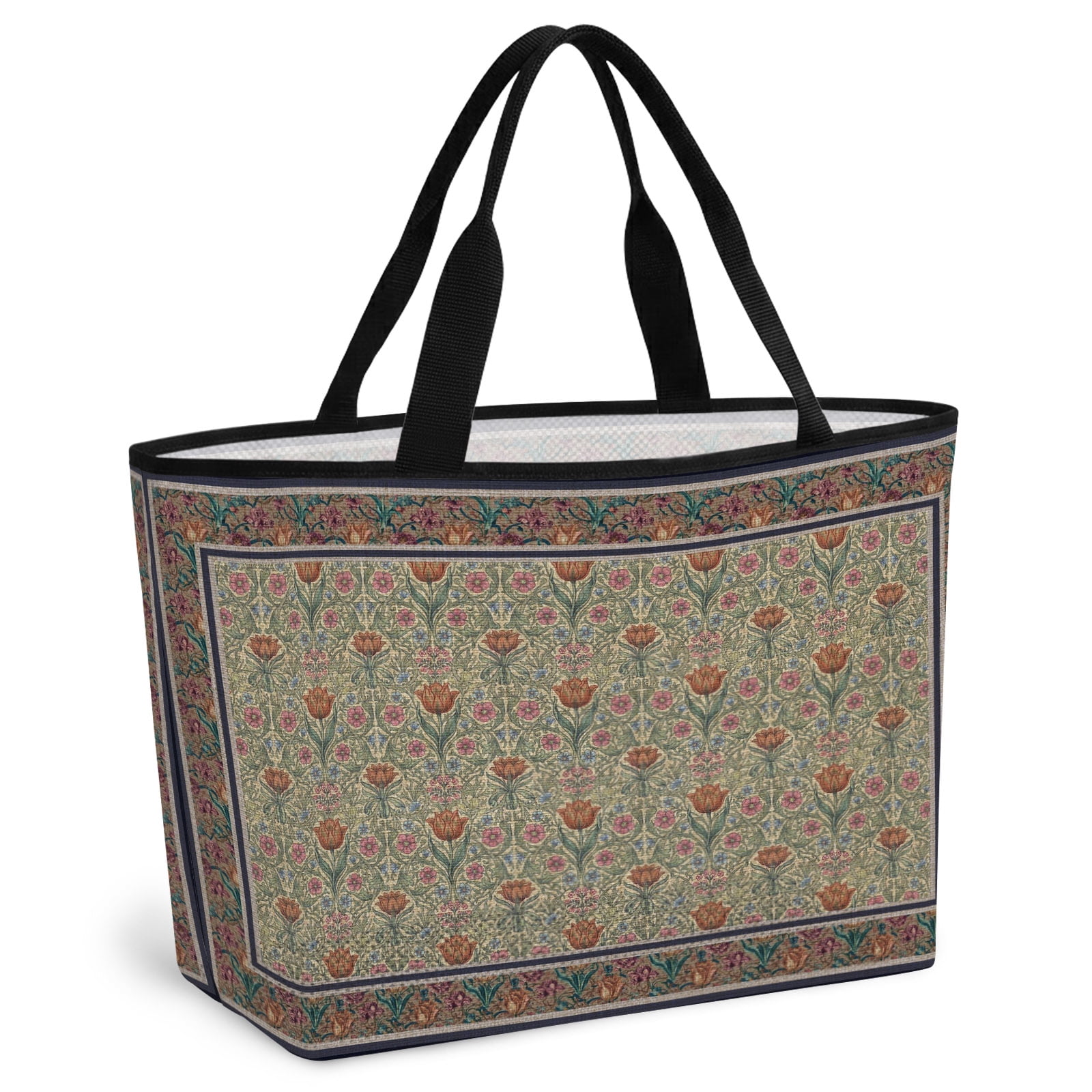 Boho Floral Beach Bag for Women, Large Breathable Mesh Beach Tote Bag ...