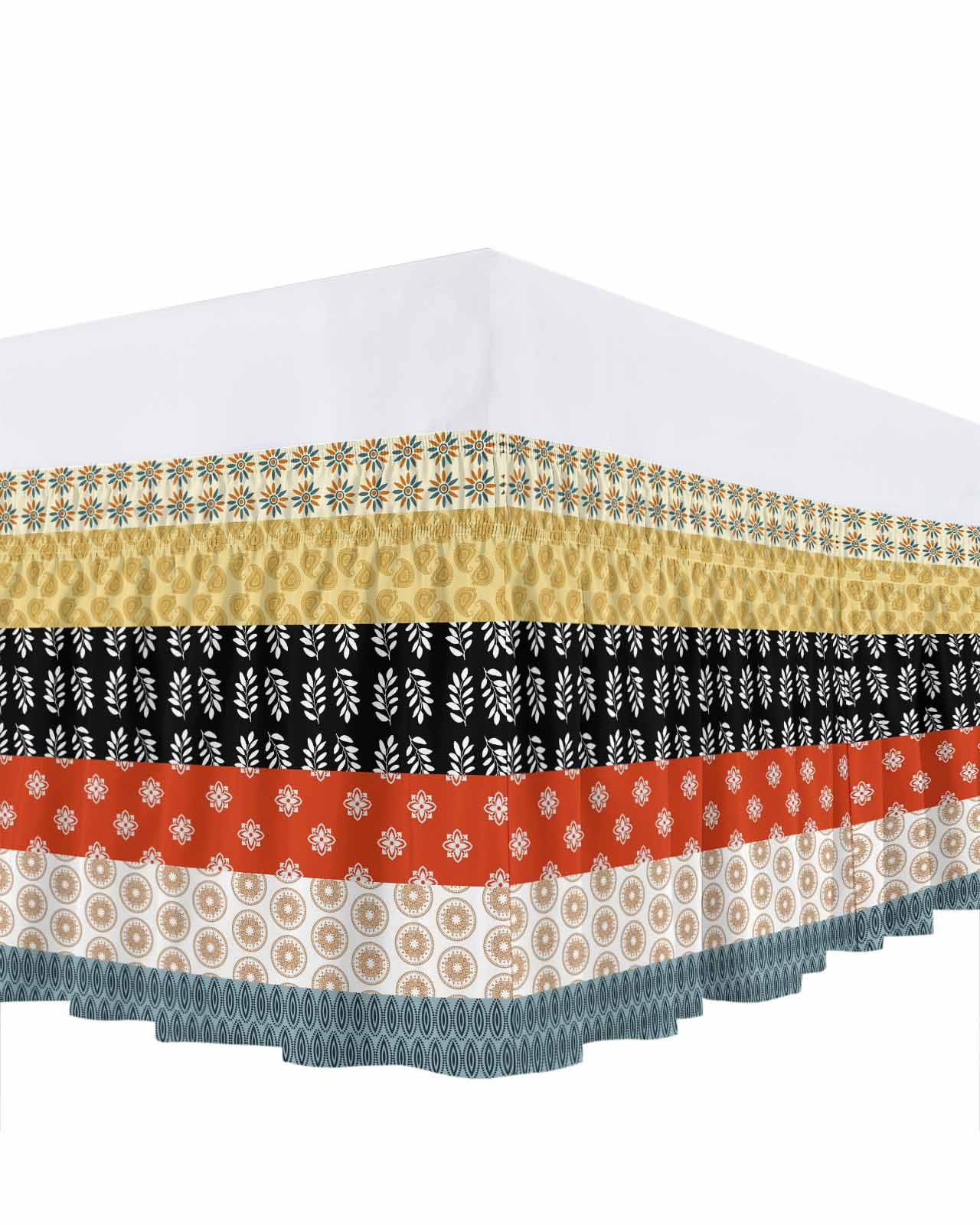 Boho Floral Bed Skirt King Size 16 Inch Drop, Paisley Yellow Black Red ...