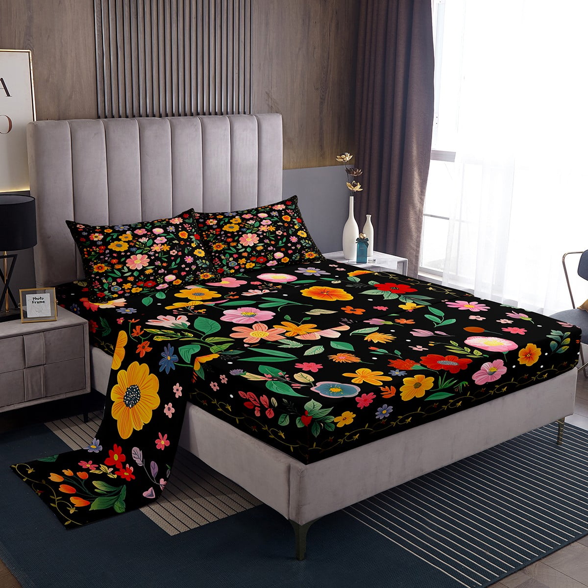 Boho Floral Bed Sheets Set Watercolor Fall Flowers Sheet Set Full ...