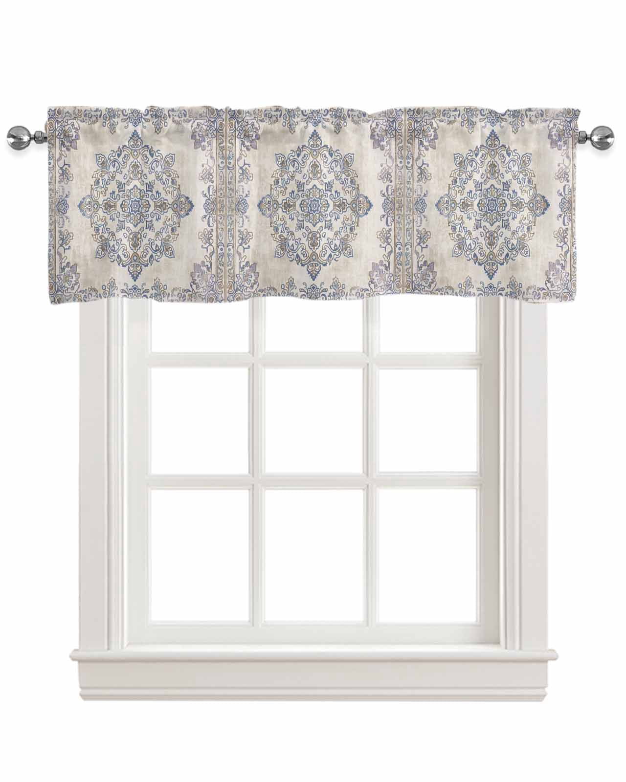 Boho Floral Beige Linen Curtain Valance for Bedroom/Bathroom/Kitchen ...