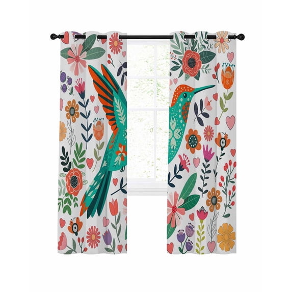 Boho Floral Bird Blackout Curtains 84 Inch Length Leaf Colorful ...