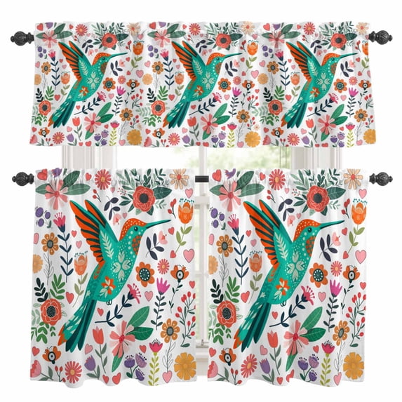 Boho Floral Bird Kitchen Curtains Set for Windows, Leaf Colorful ...