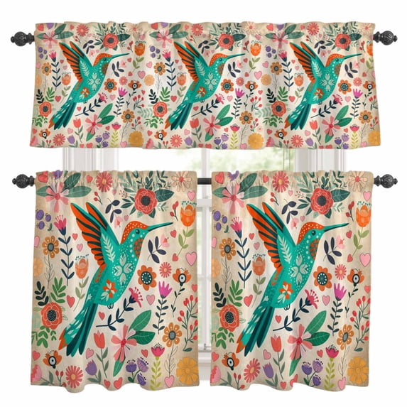 Boho Floral Bird Kitchen Curtains Set for Windows, Leaf Colorful ...