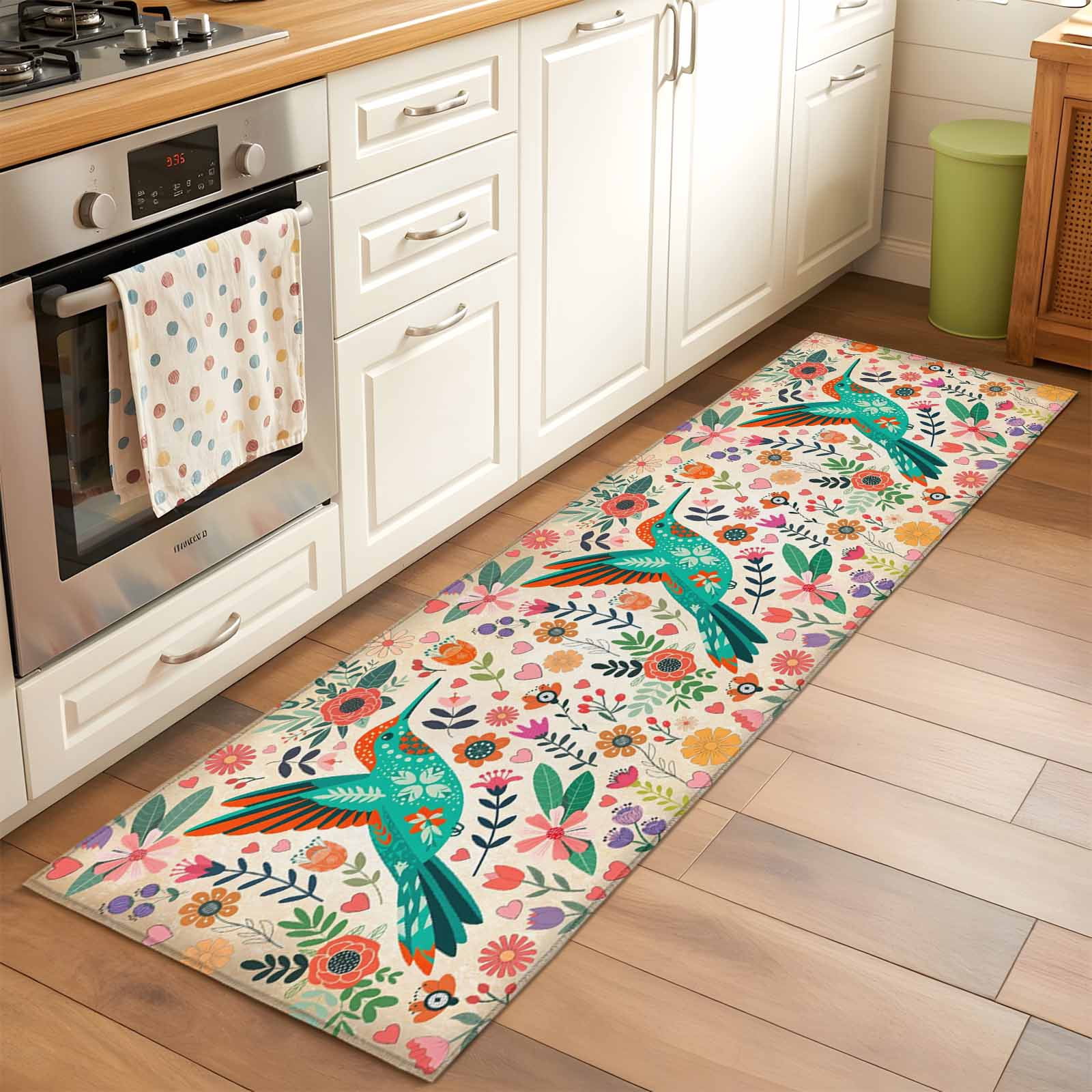 Boho Floral Bird Runner Rugs 2x6 ft Leaf Colorful Cartoon Rustic ...