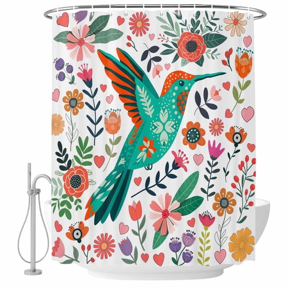 Boho Floral Bird Shower Curtain for Bathroom, Leaf Colorful Botanical ...