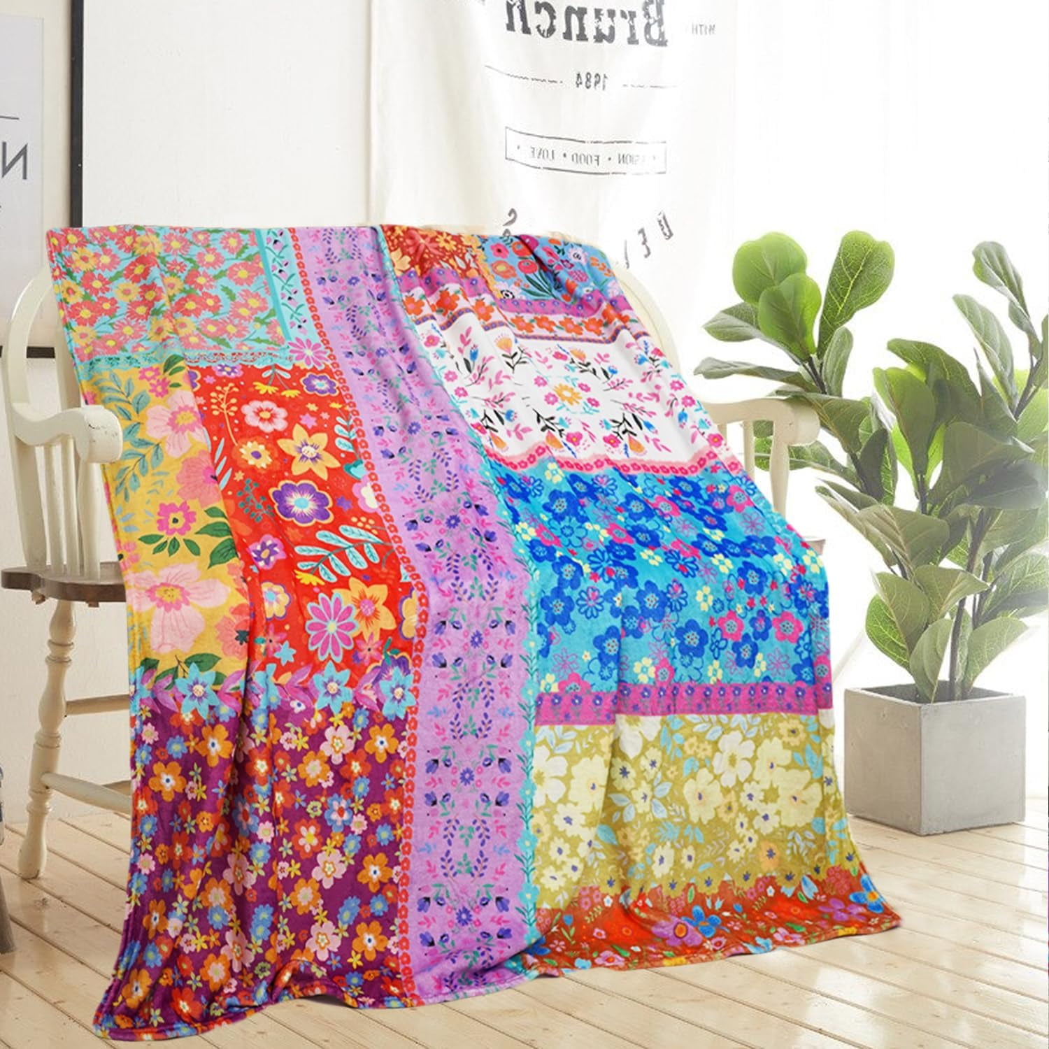 Boho Floral Blanket 50x60inch, Flannel Blanket Soft and Comfortable ...