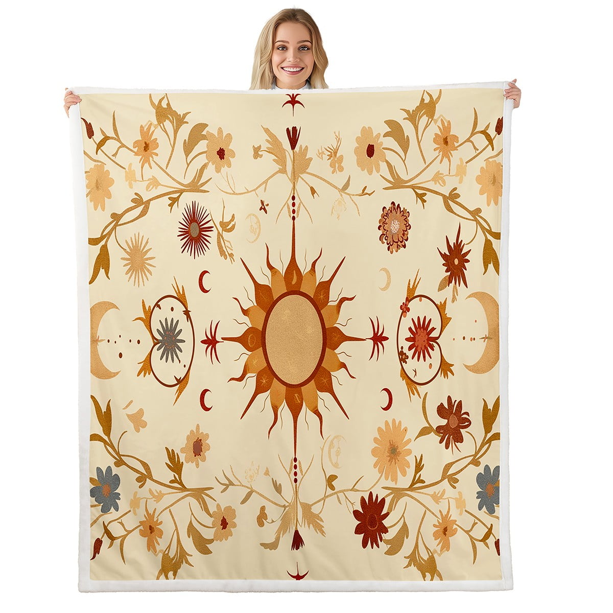 Boho Floral Blankets and Throws 60"x80",Vintage Sun and Moon Blanket ...