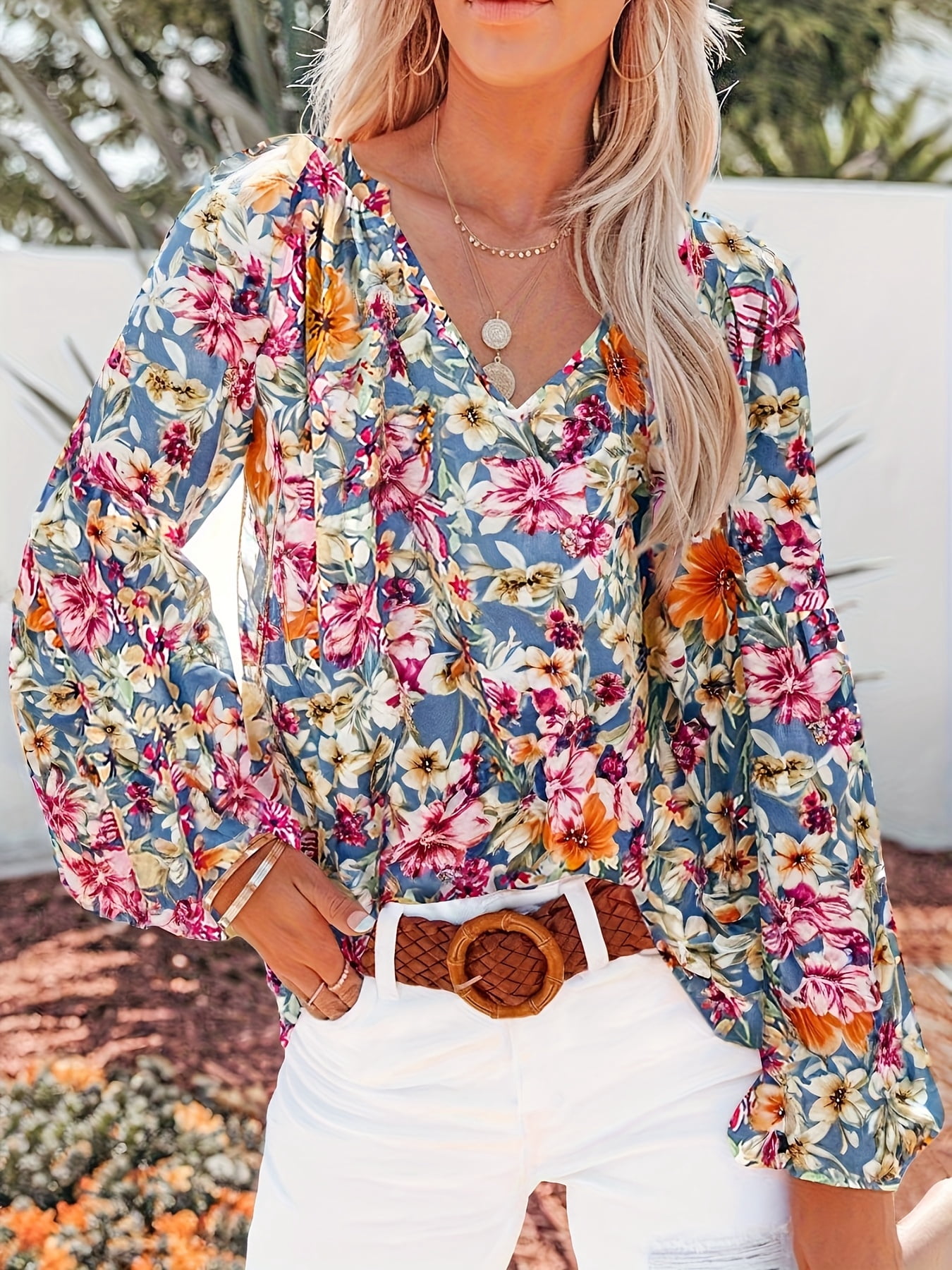 [Boho Floral Blouse] 2025 New Boho Floral Print Women's V Neck Long ...